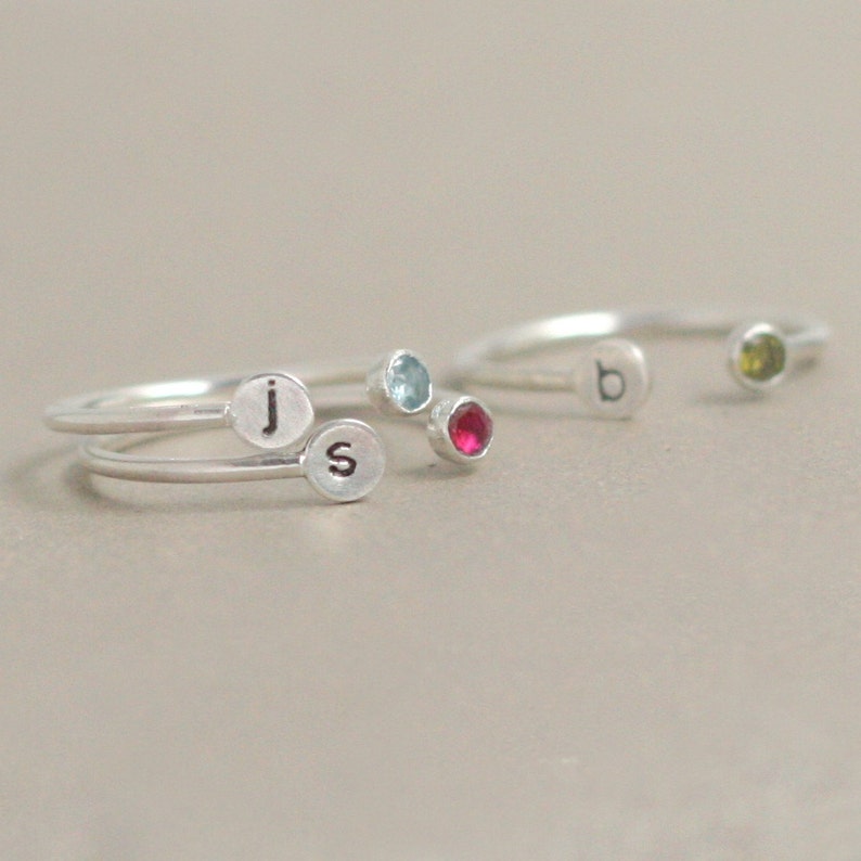 Personalized Initial Ring. SILVER. Dual Ring. Birthstone | Etsy