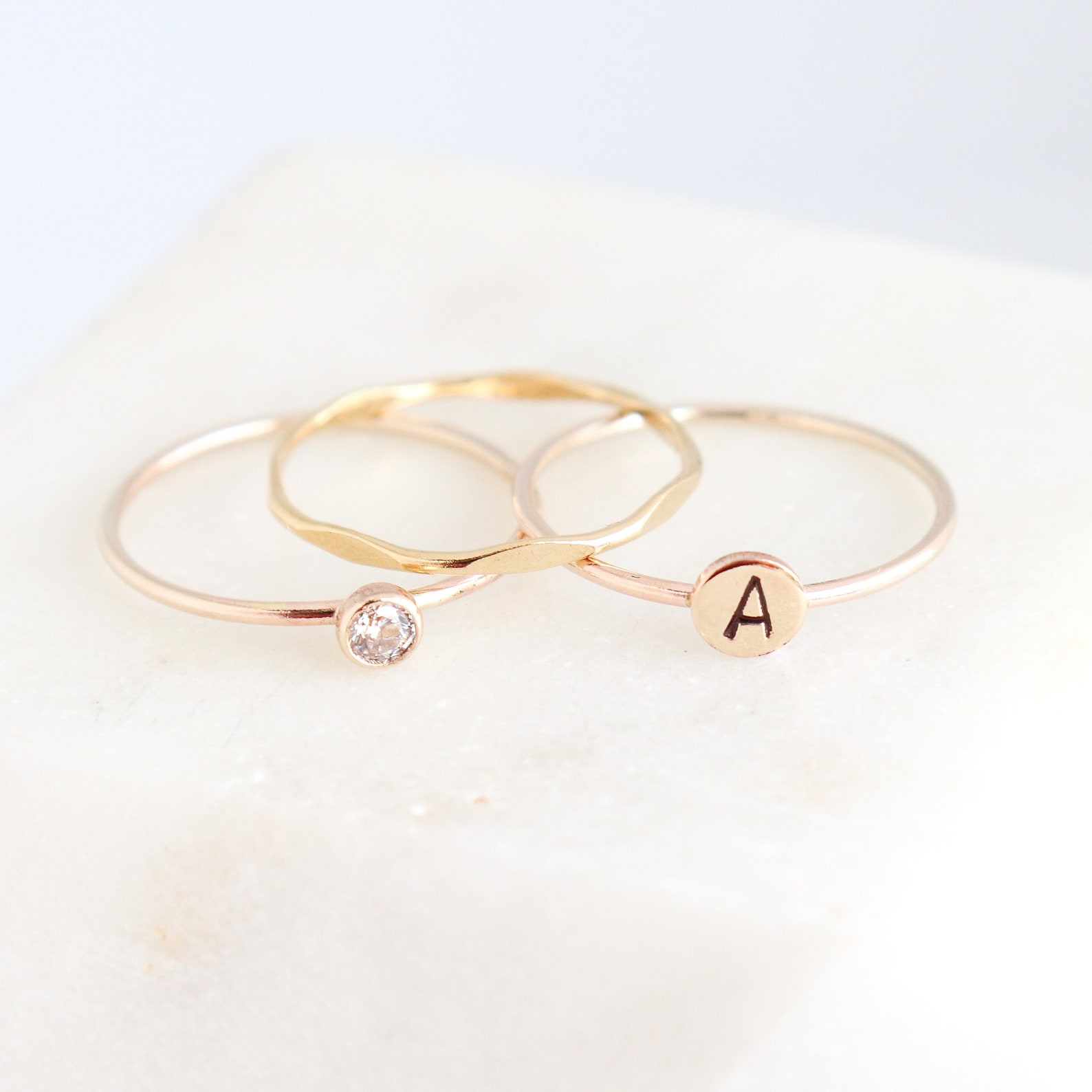 Personalized Gold Stacking Ring SET. Initial Ring. Gold - Etsy UK