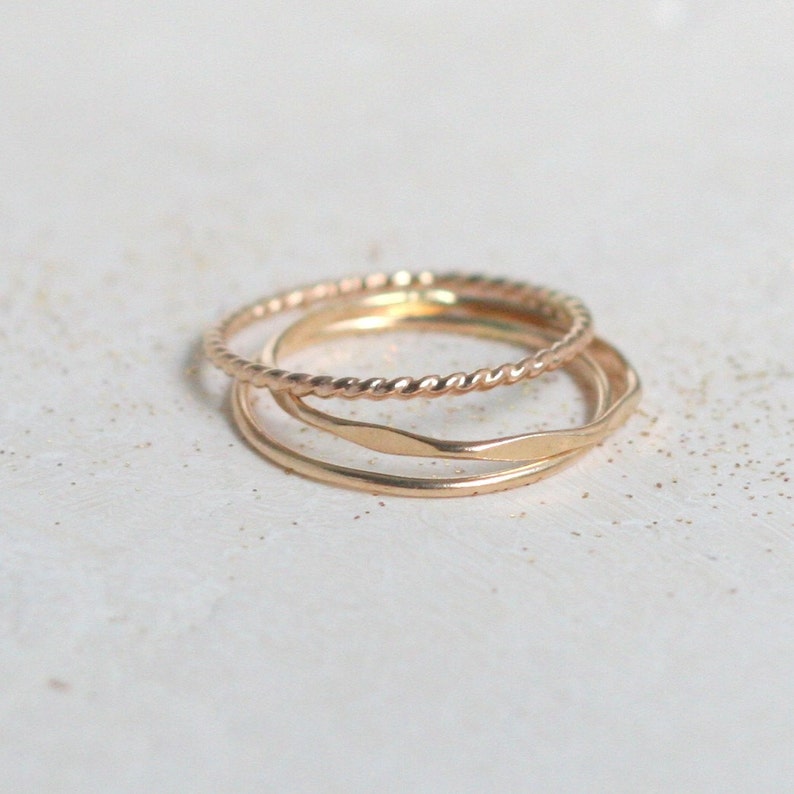 GOLD Stacking Rings. Set of THREE Boho Gold Filled Slim Stack - Etsy