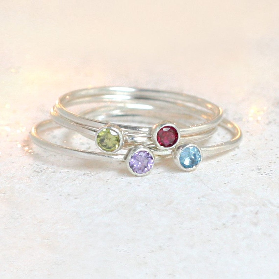 Birthstone ring. ONE stackable birthstone gemstone ring. | Etsy