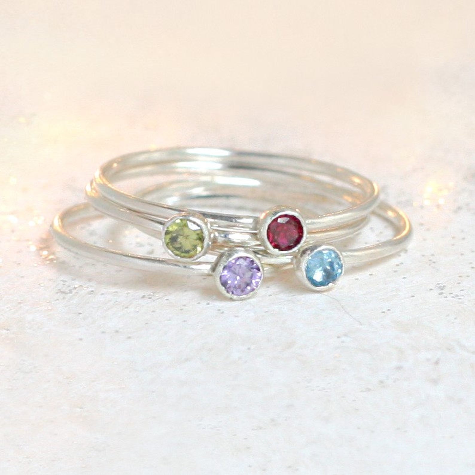 Birthstone ring. ONE stackable birthstone gemstone ring. | Etsy