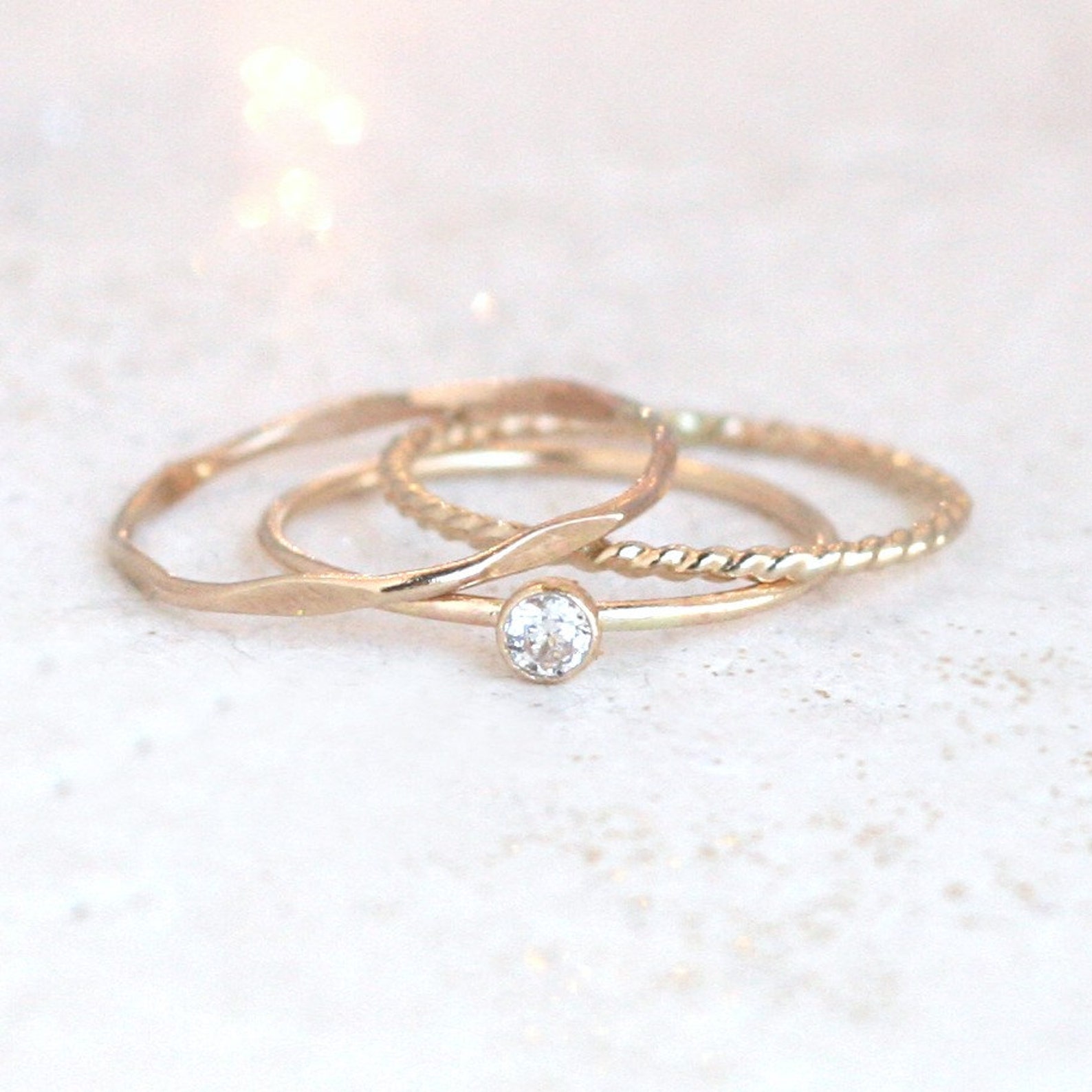 GOLD Stacking Birthstone Ring Set. THREE Stackable Gold Filled - Etsy