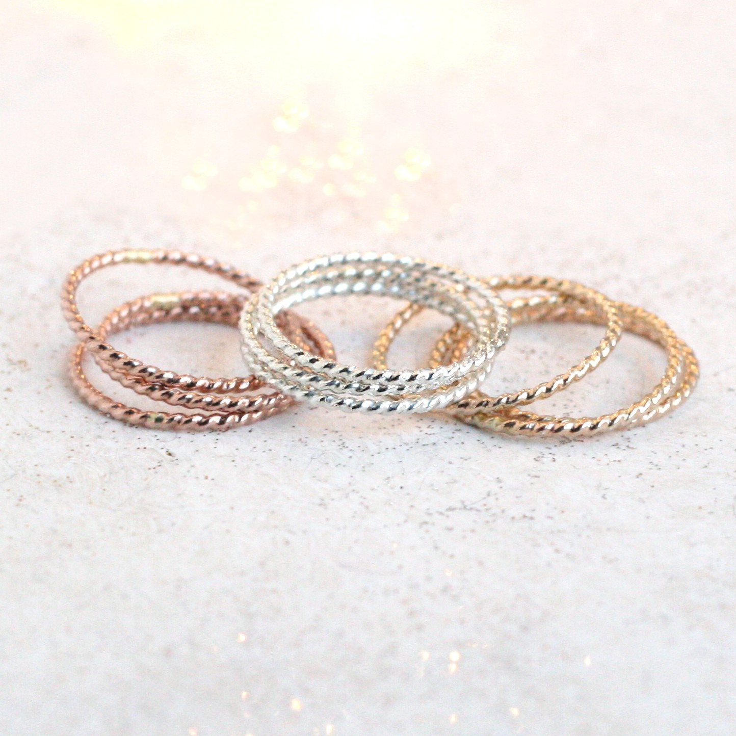 GOLD ROSE or SILVER stacking ring. one stacking rope ring. | Etsy
