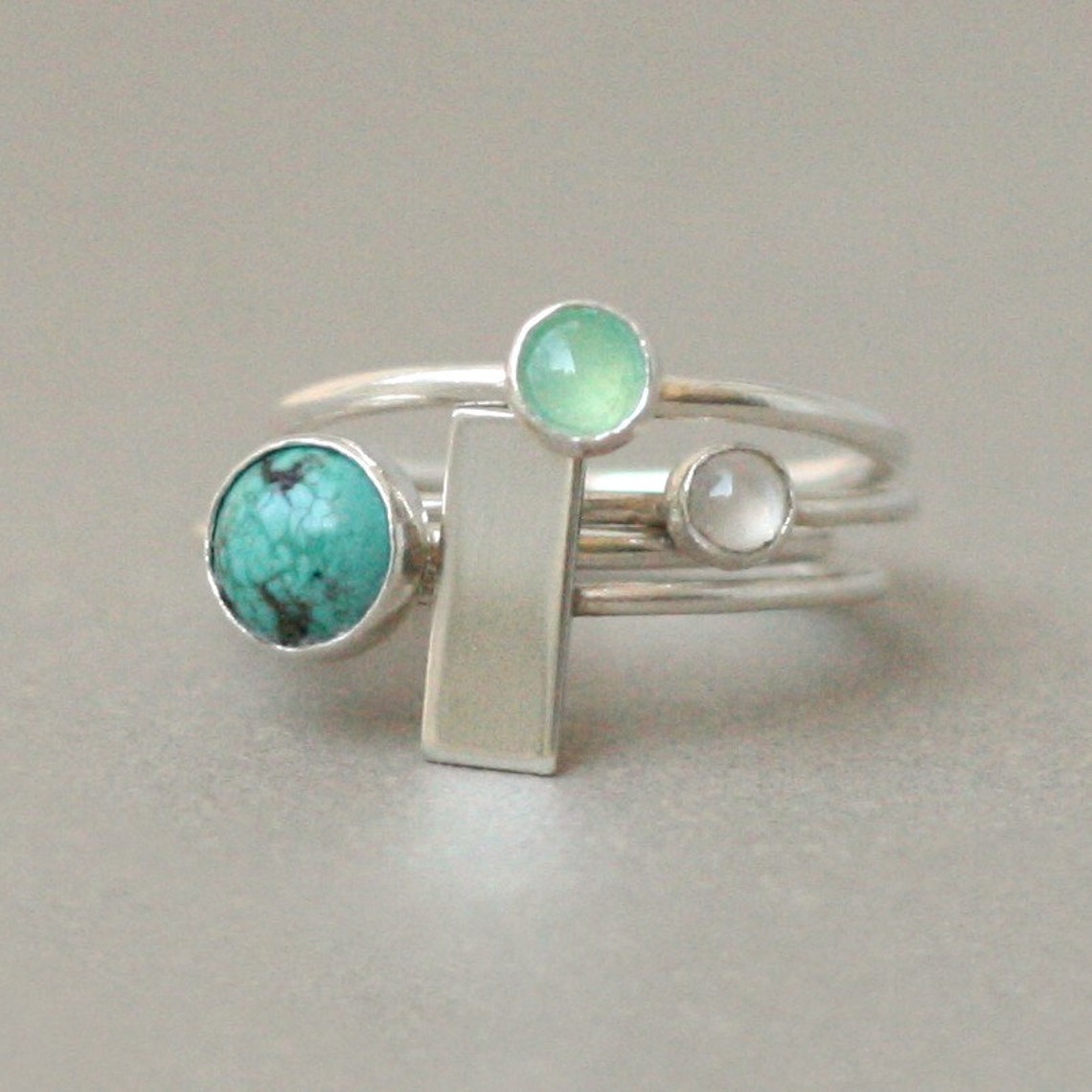 Turqoise Ring SET. Sterling Silver Stacking Rings SET. Seaside ...