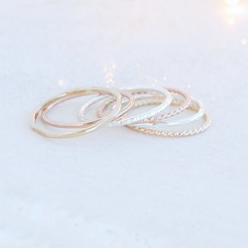 Stacking Rings. Set of SIX. SILVER & GOLD Stackable Rings. Mixed Metal ...