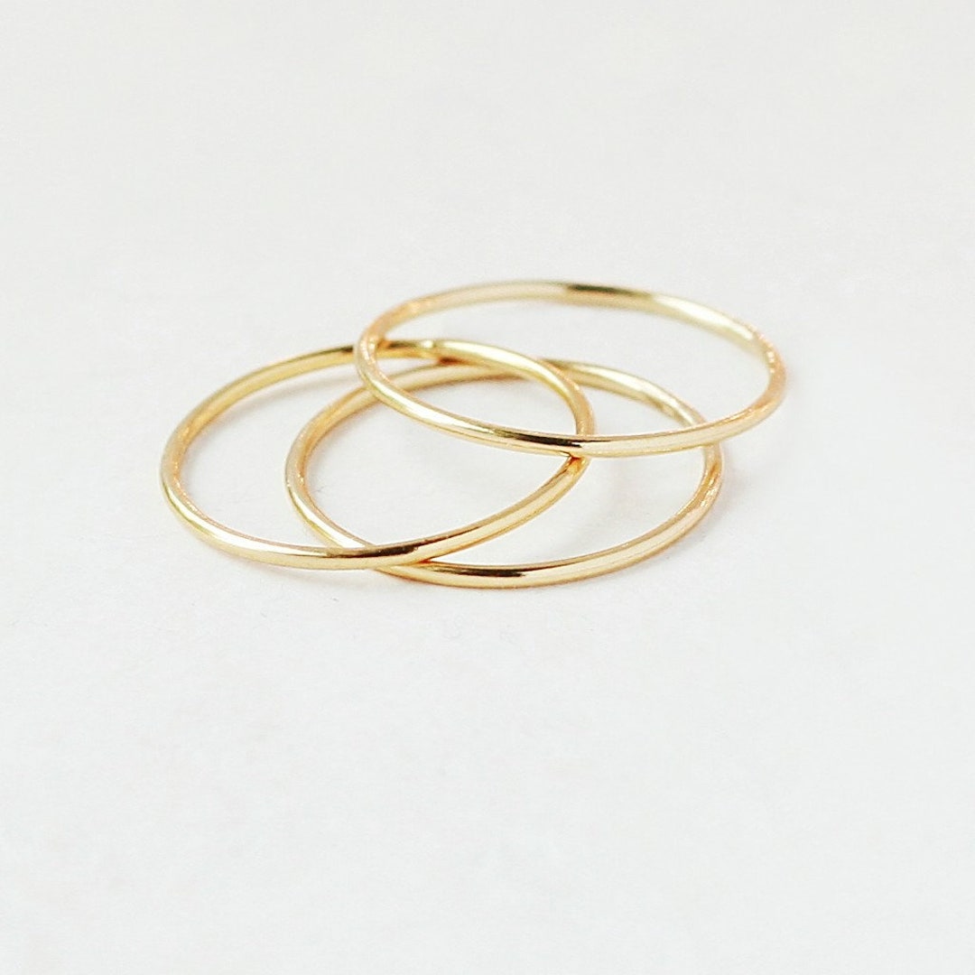 Stacking Rings. GOLD Bands. Set of THREE. Smooth 14k Gold Filled Thin ...
