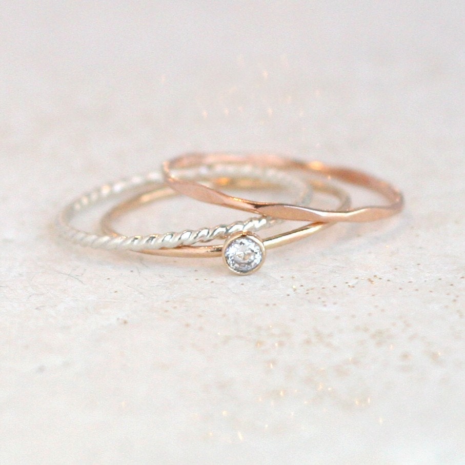 Birthstone Stacking Ring Set. Minimalist. Mixed Metals. | Etsy