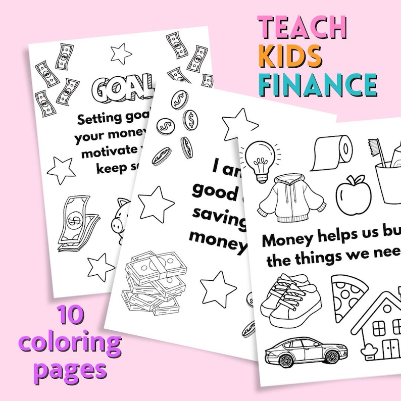 Educational Finance and Money Coloring Pages for Kids. Set of 10 ...