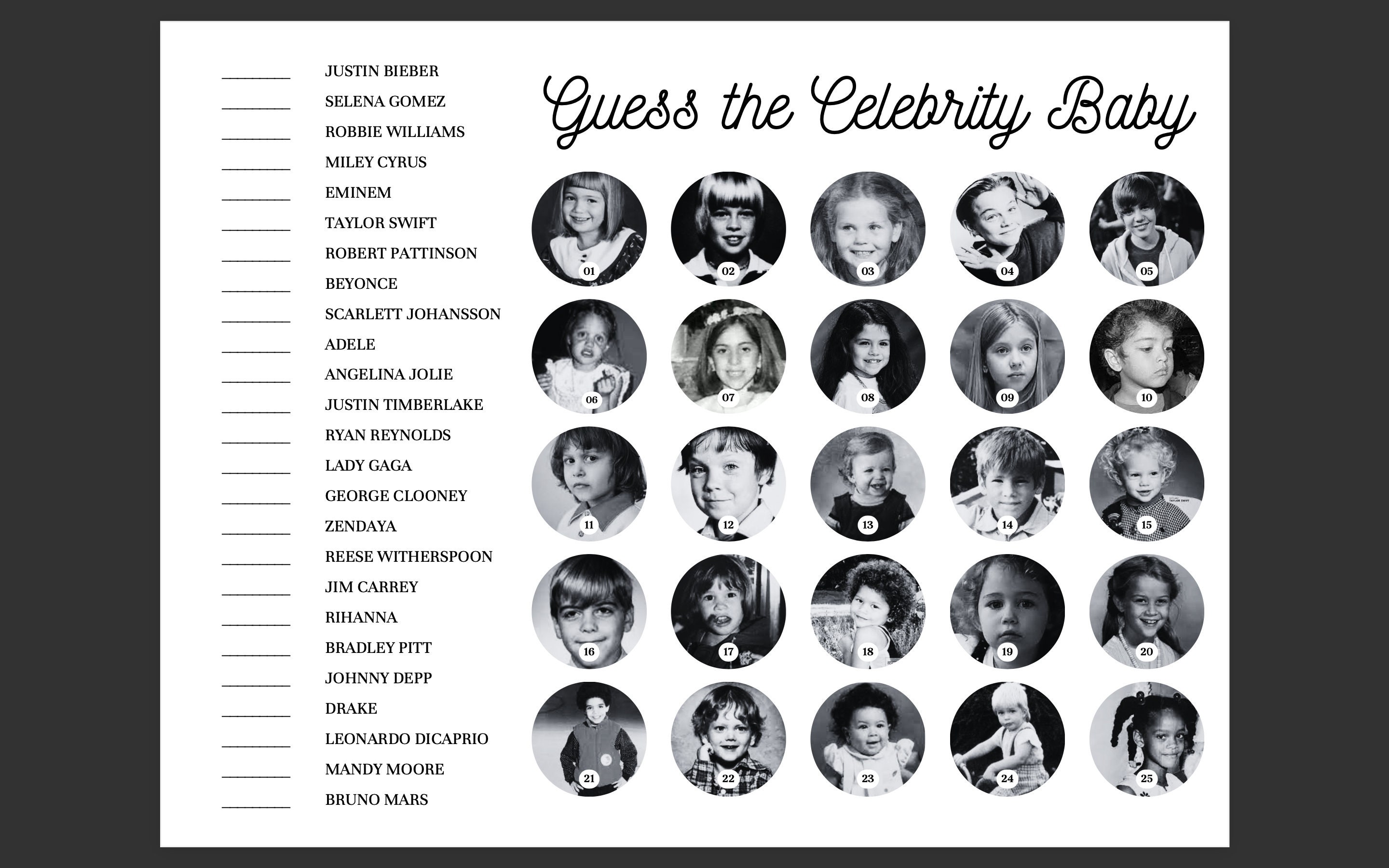 Celebrity Baby Shower Game - Etsy