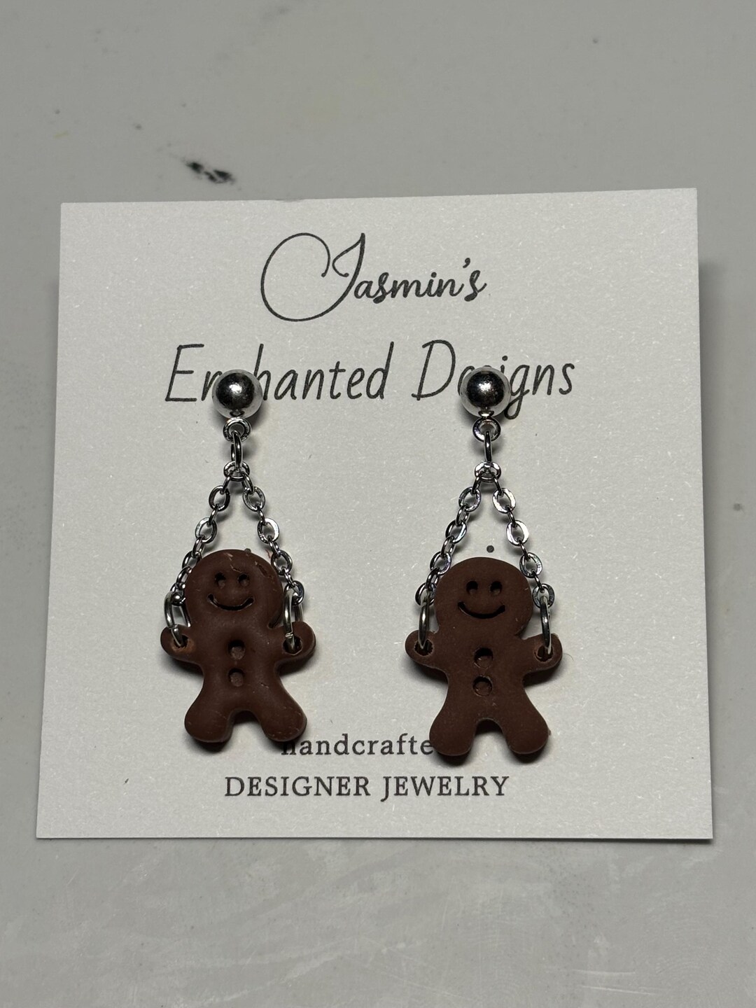 Gingerbread Man in Chains Christmas Polymer Clay Earrings - White and ...