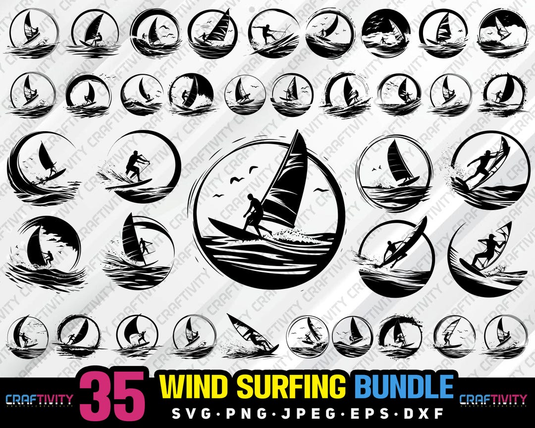 Wind Surfing Bundle Svg Png Jpeg Eps Dxf Bundle Silhouette Clipart ...