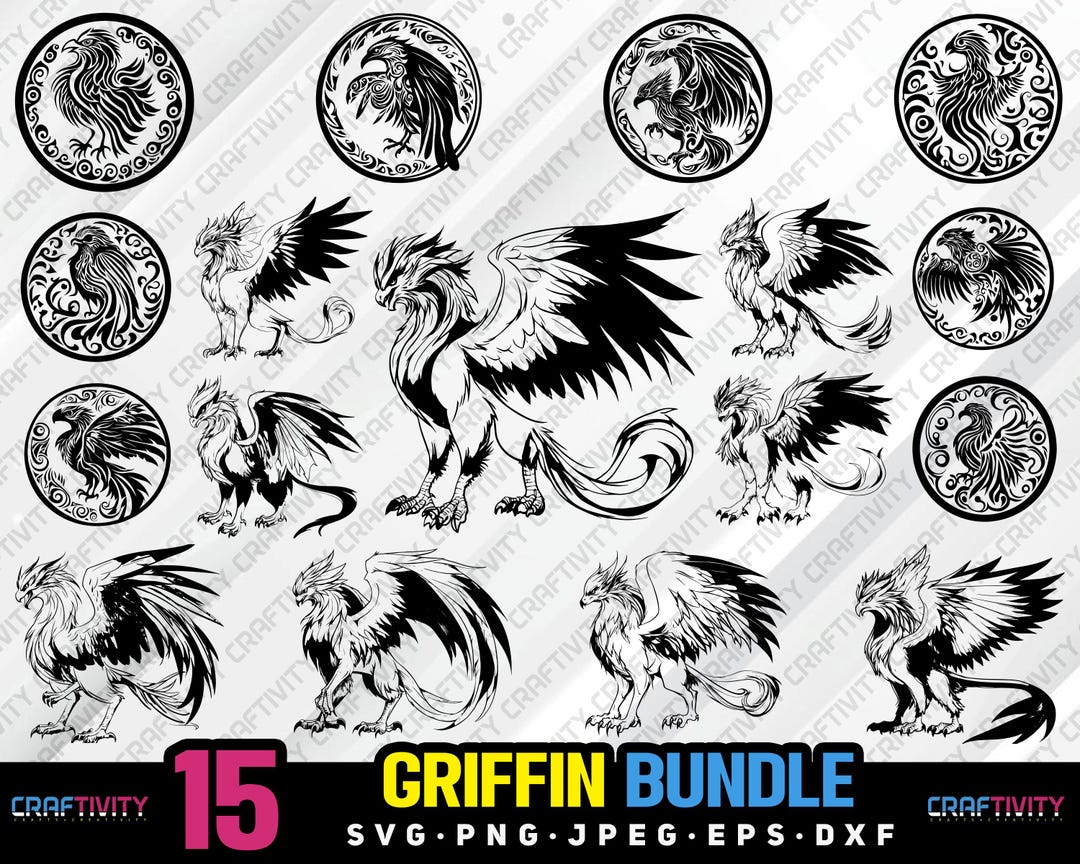 Griffin Bundle Svg Png Jpeg Eps Dxf Engrave Silhouette Clipart Cricut ...