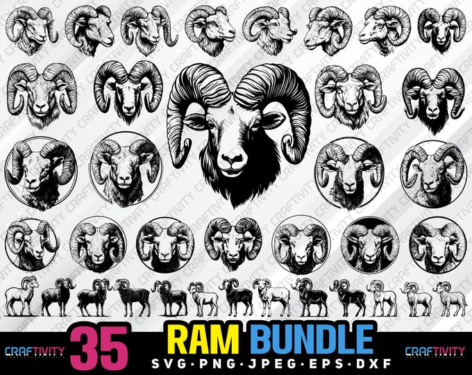 Ram Head SVG Bundle, Ram Mandala Clipart, Ram Skull PNG, Wild Animal ...