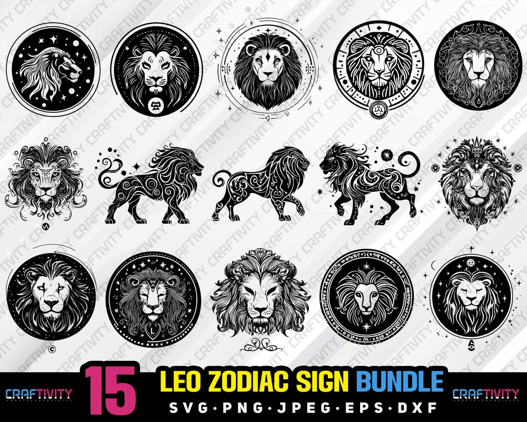 Leo Zodiac Sign Vector Bundle (svg, Png, Jpg, Eps, Dxf) (digital ...