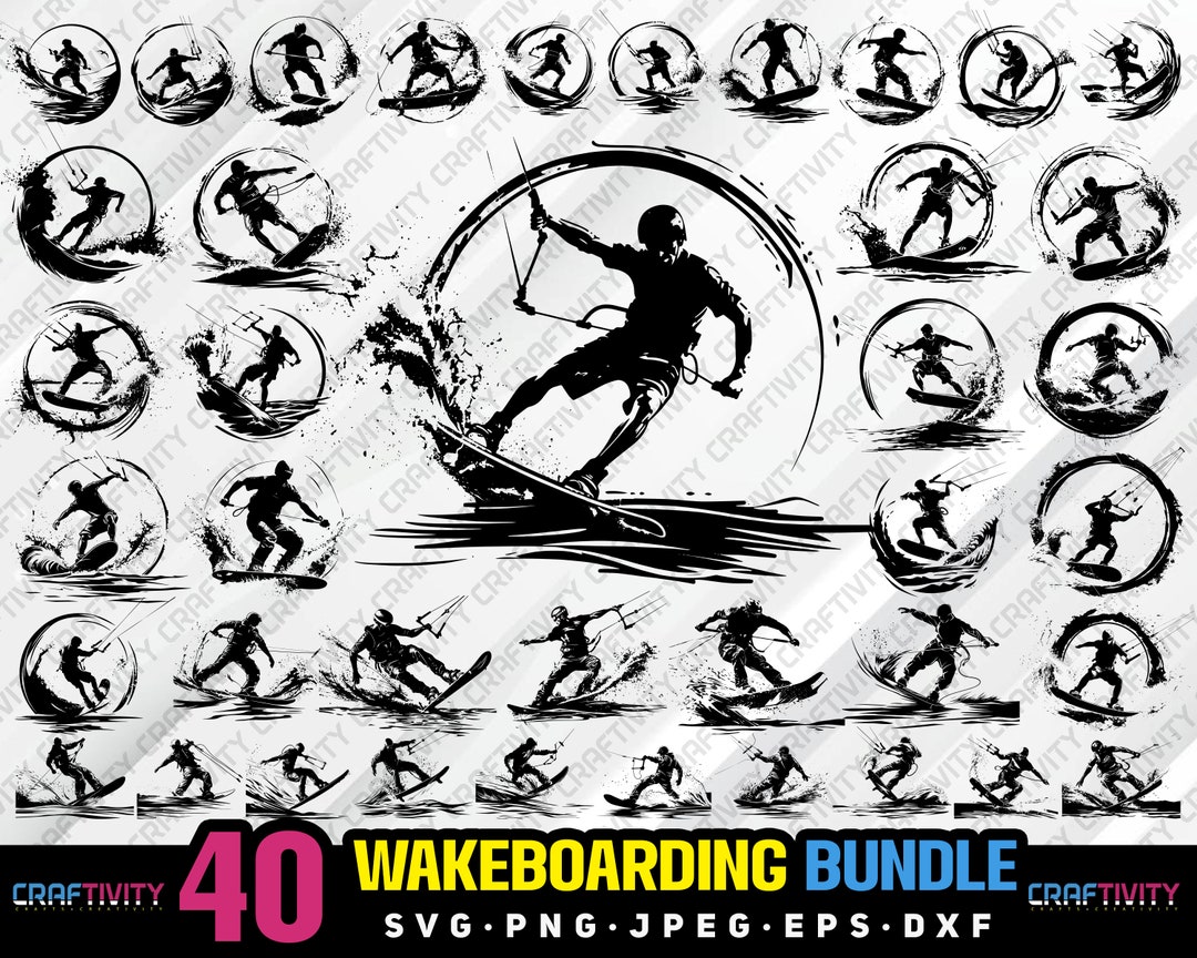 Wakeboarding Bundle Svg Png Jpeg Eps Dxf Bundle Silhouette Clipart ...