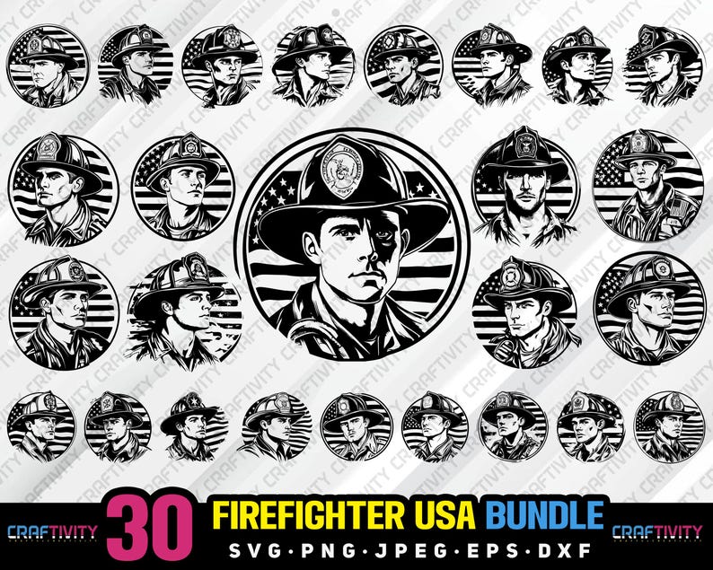 Firefighter Usa Bundle Svg Png Jpg Eps Dxf Engrave Silhouette Clipart ...