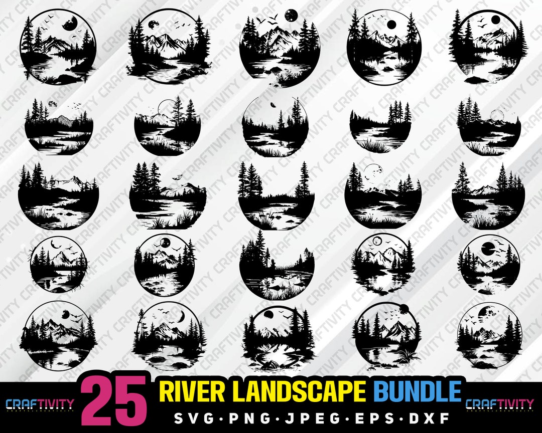 River Landscape Bundle Svg Png Jpeg Eps Dxf Bundle Silhouette Clipart ...