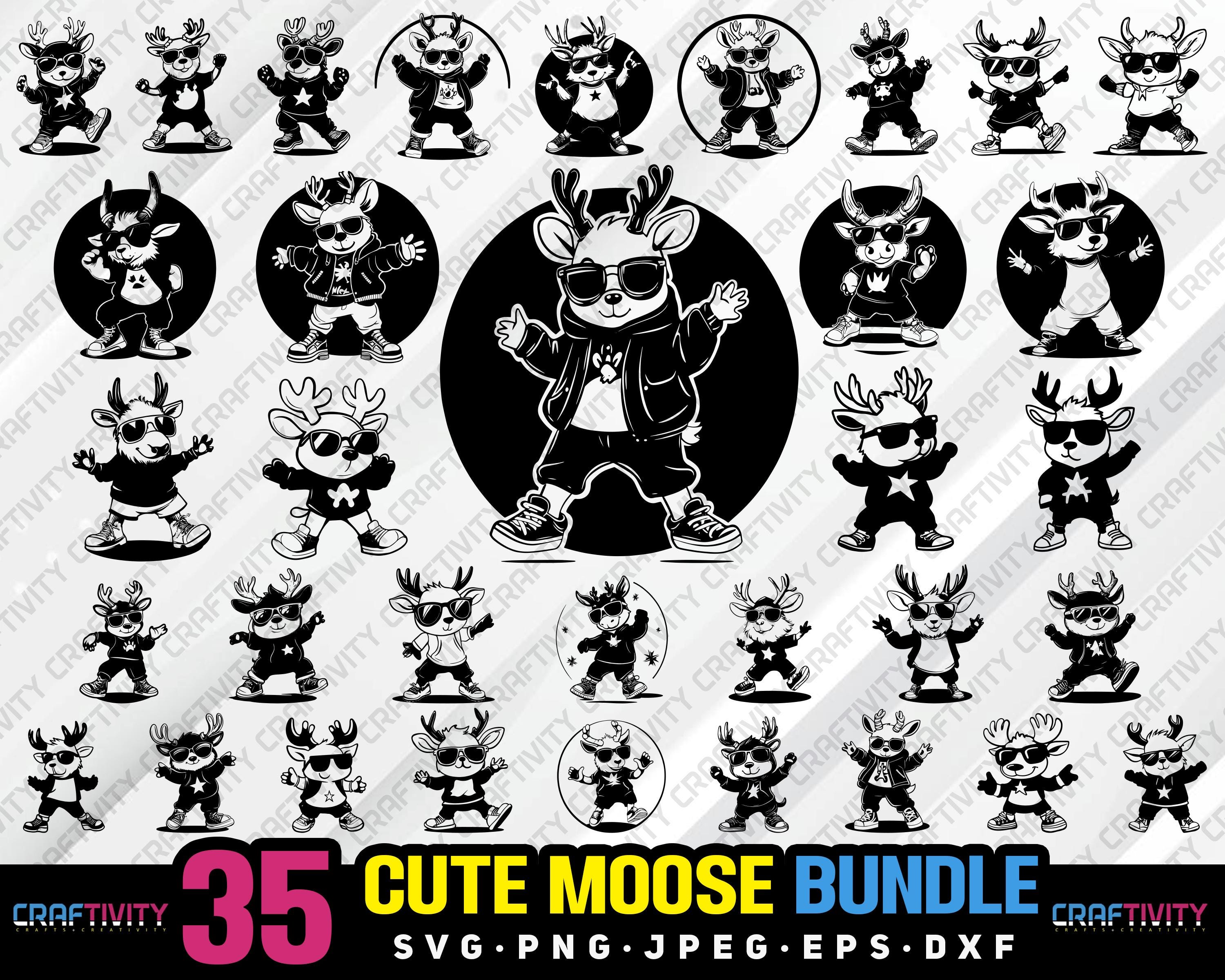 Cute Moose Bundle Svg Png Jpeg Eps Dxf Engrave Silhouette Clipart ...