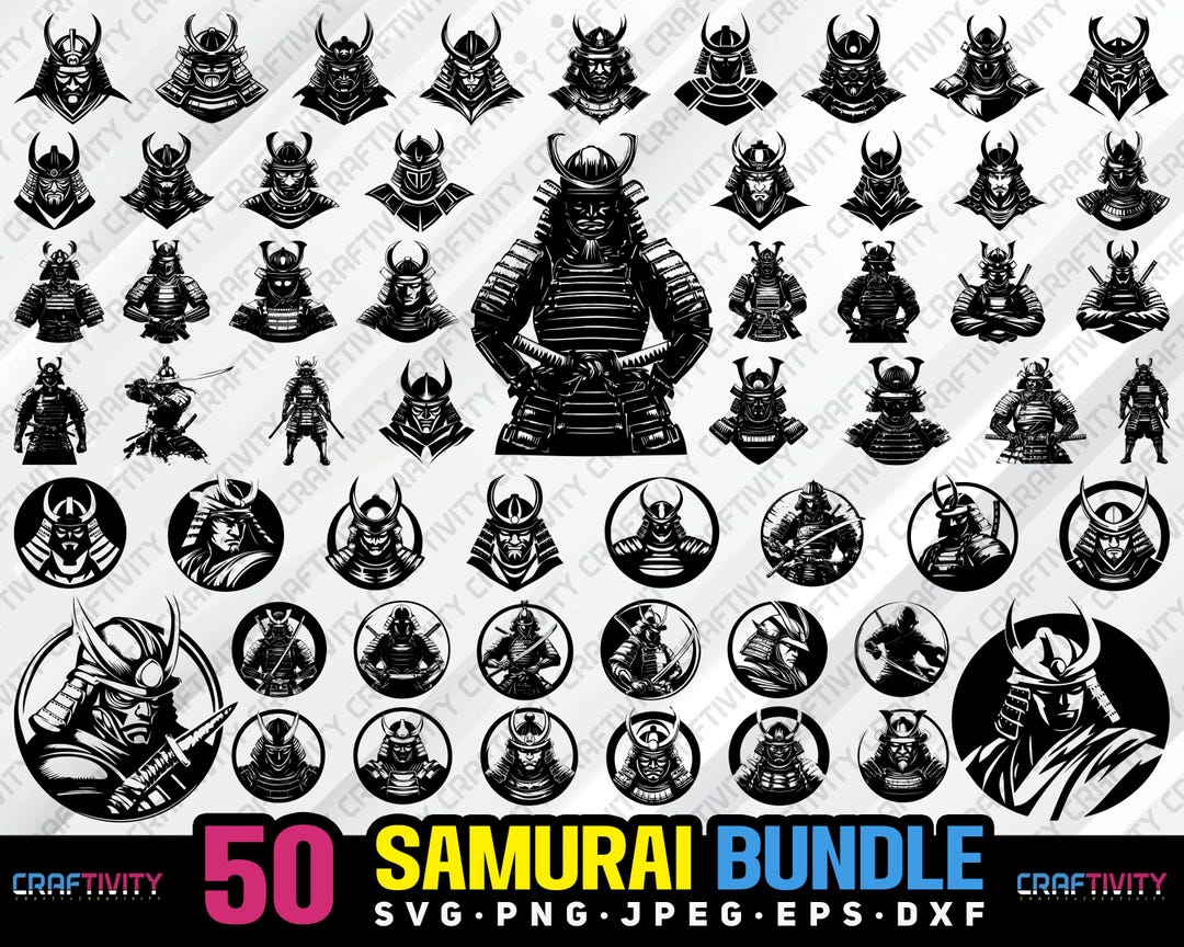 Samurai Bundle Svg Png Jpeg Eps Dxf Bundle Silhouette Clipart Cricut ...