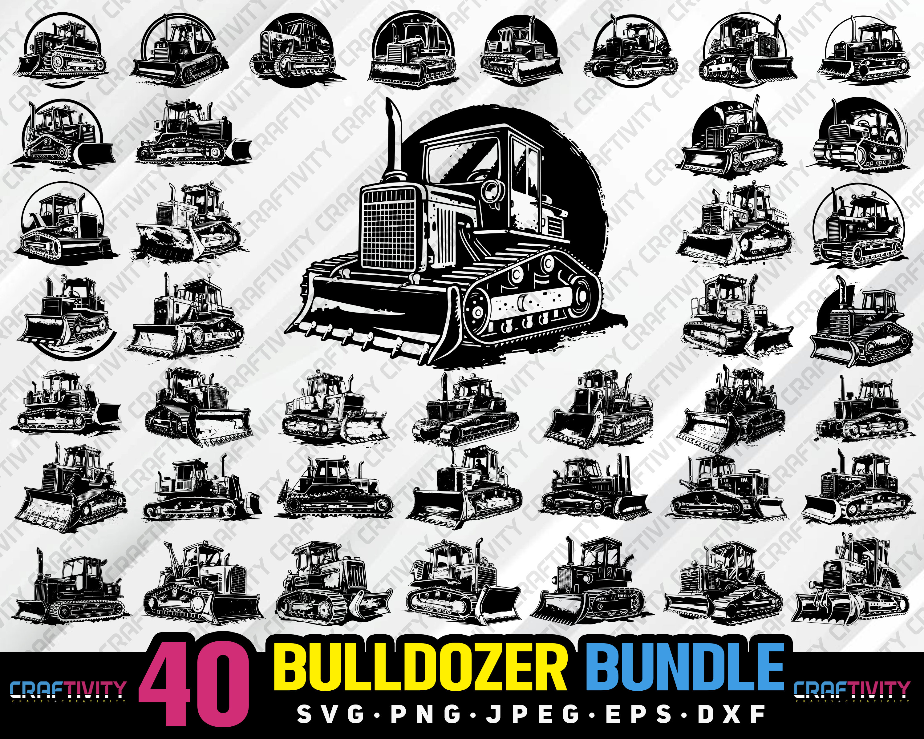 Bulldozer Clipart Vector Bundle, Construction Equipment (svg, Png, Jpg ...