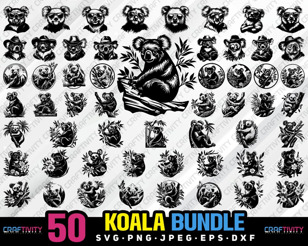 Cute Koala Bundle Svg Png Jpeg Eps Dxf Engrave Silhouette Clipart ...