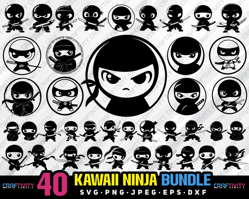 Kawaii Ninja Clipart Bundle (svg, Png, Jpg, Eps, Dxf) - Etsy