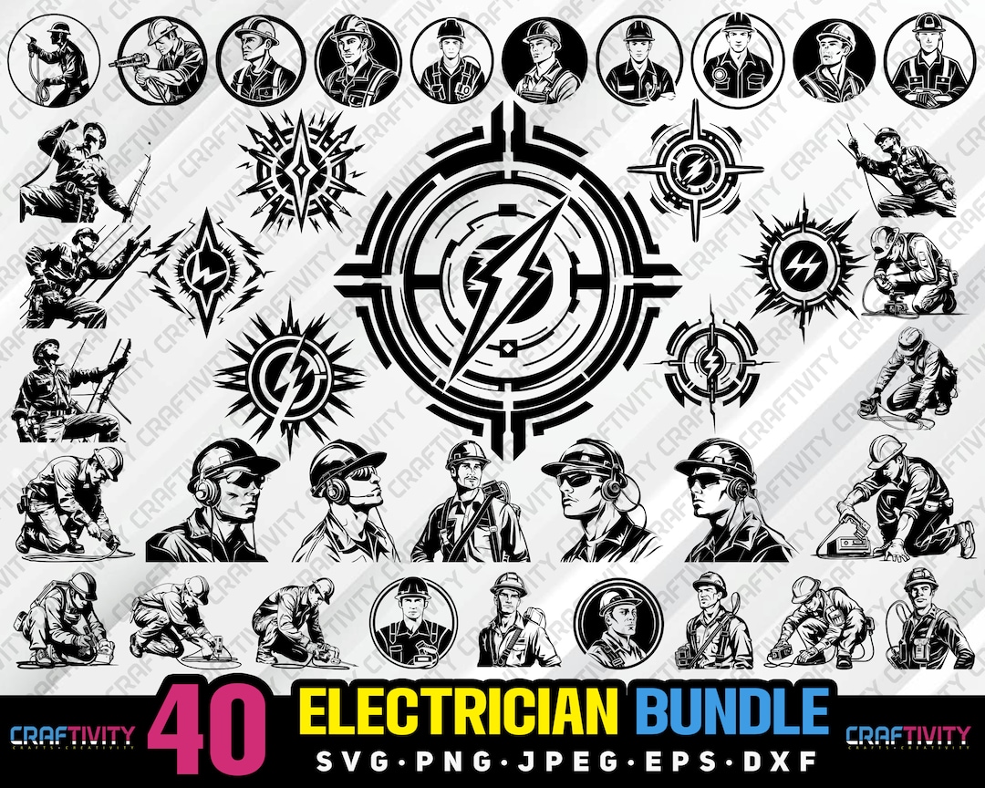 Electrician Clipart Bundle: Custom Logo Vector Graphics (digital ...