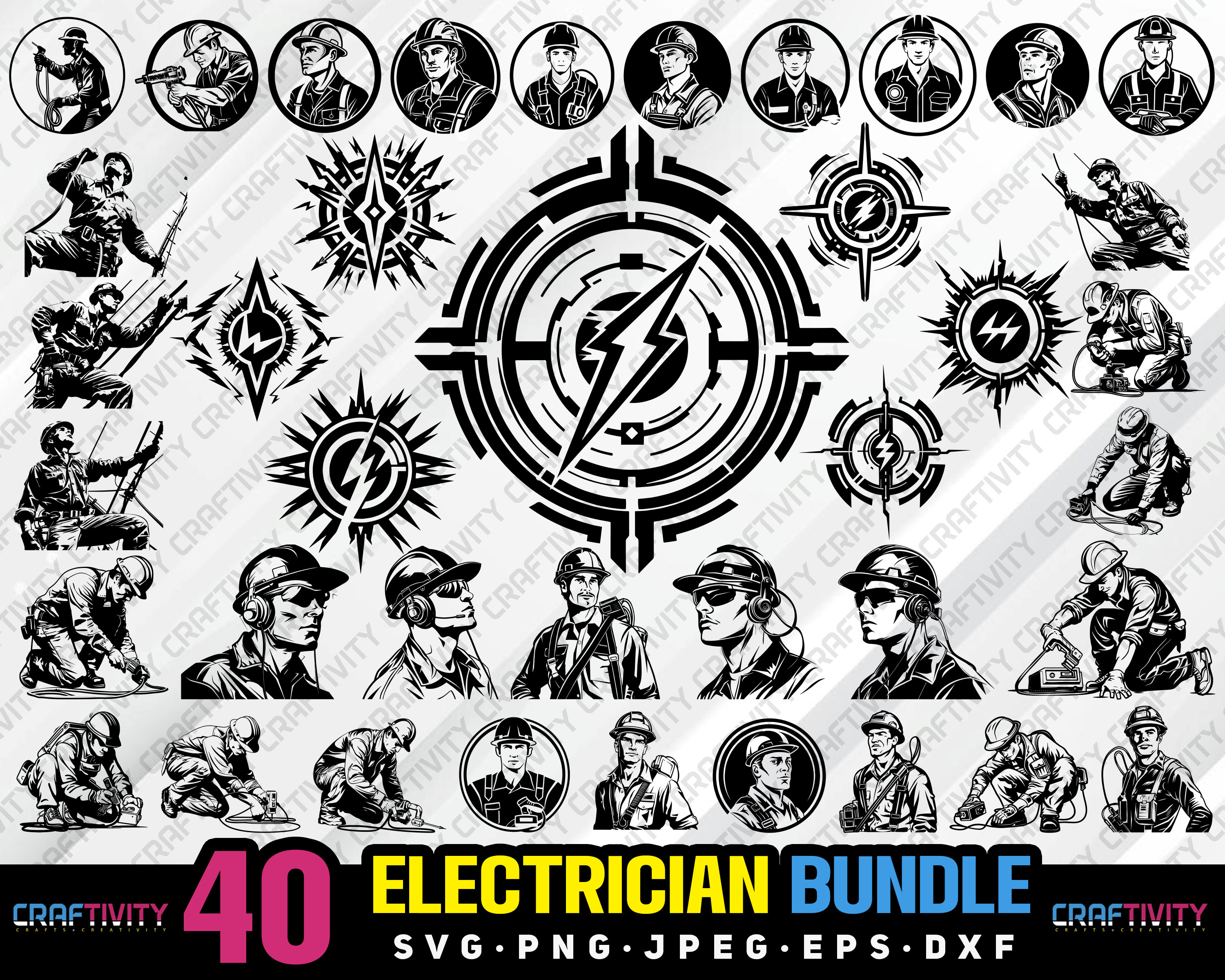 Electrician Bundle Svg Png Jpeg Eps Dxf Bundle Silhouette Clipart ...