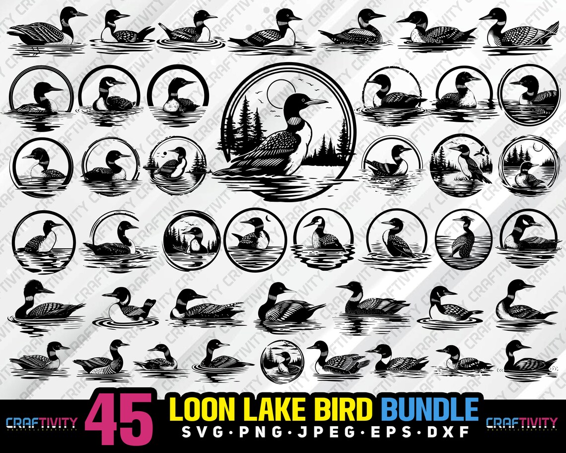 Loon Lake Bird Bundle Svg Png Jpeg Eps Dxf Bundle Silhouette Clipart ...