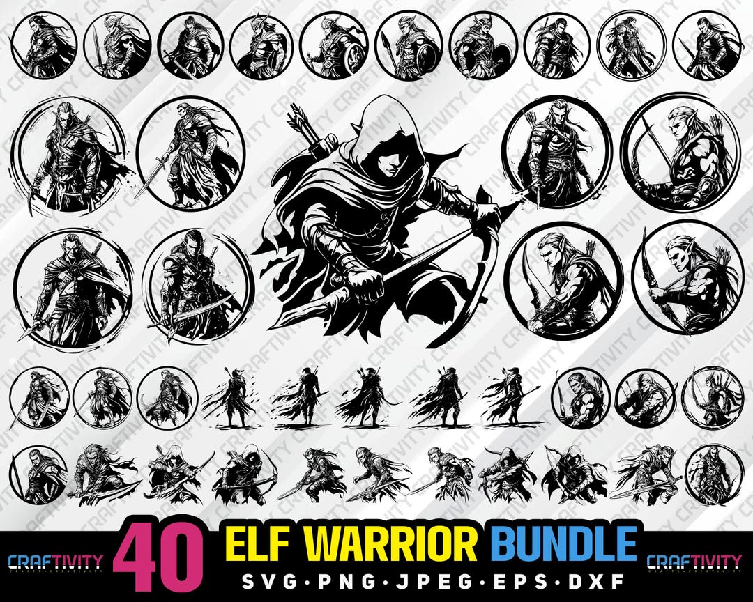Elf Warrior Bundle Svg Png Jpeg Eps Dxf Bundle Silhouette Clipart ...
