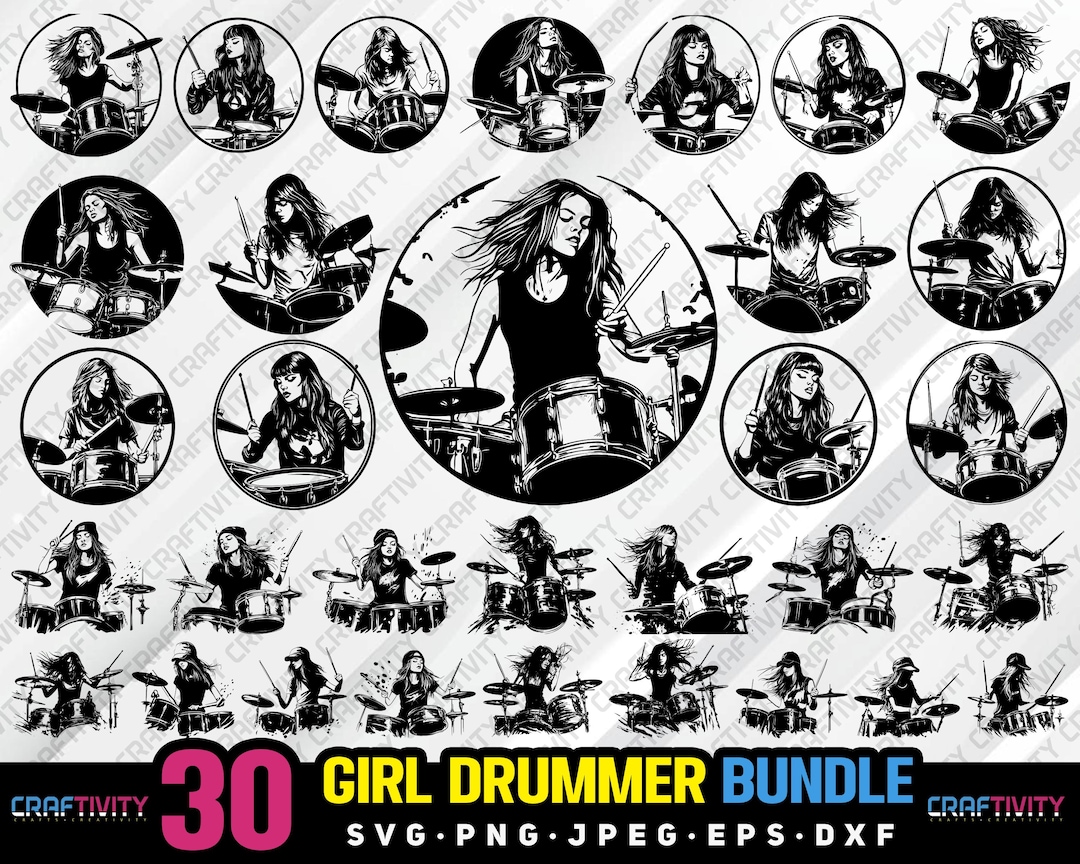 Girl Drummer Clipart Bundle (svg, Png, Jpg, Eps, Dxf) Digital Download ...