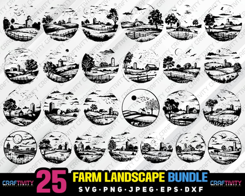 Farm Landscape Bundle Svg Png Jpeg Eps Dxf Bundle Silhouette Clipart ...
