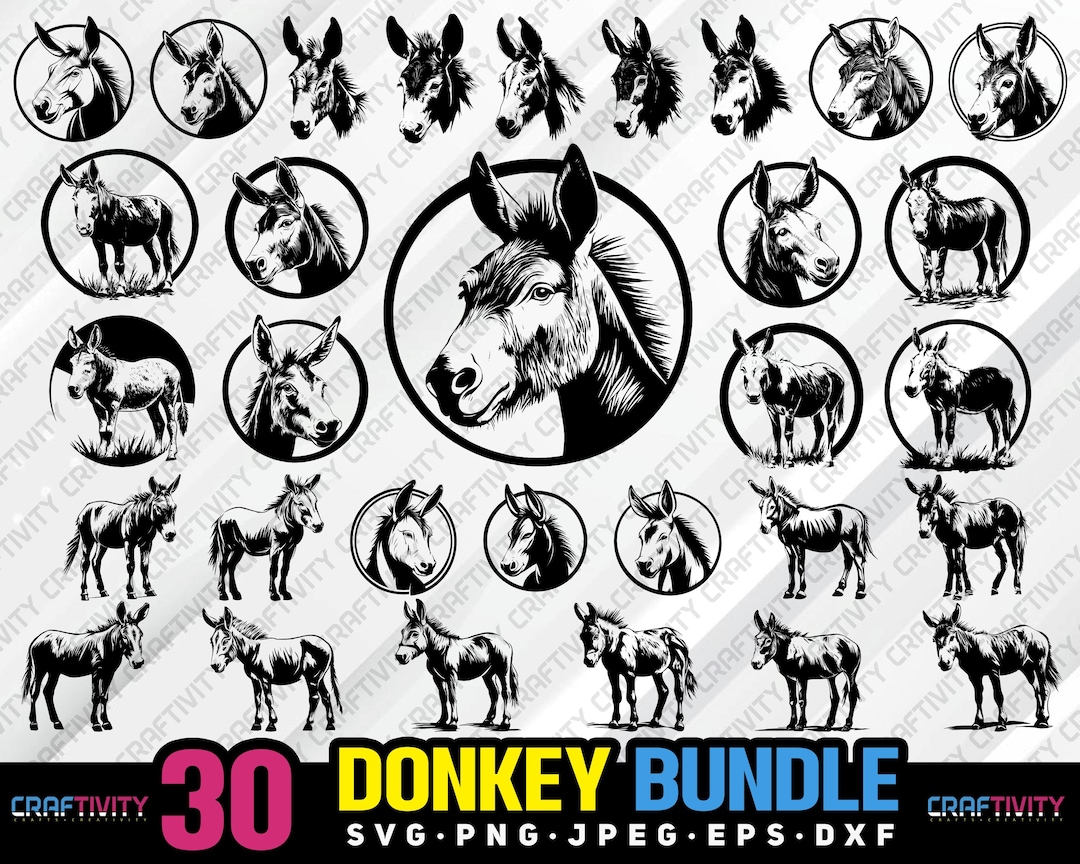 Donkey Clipart Bundle: Farm Animal Vector Graphics (svg, Png, Jpg, Eps ...