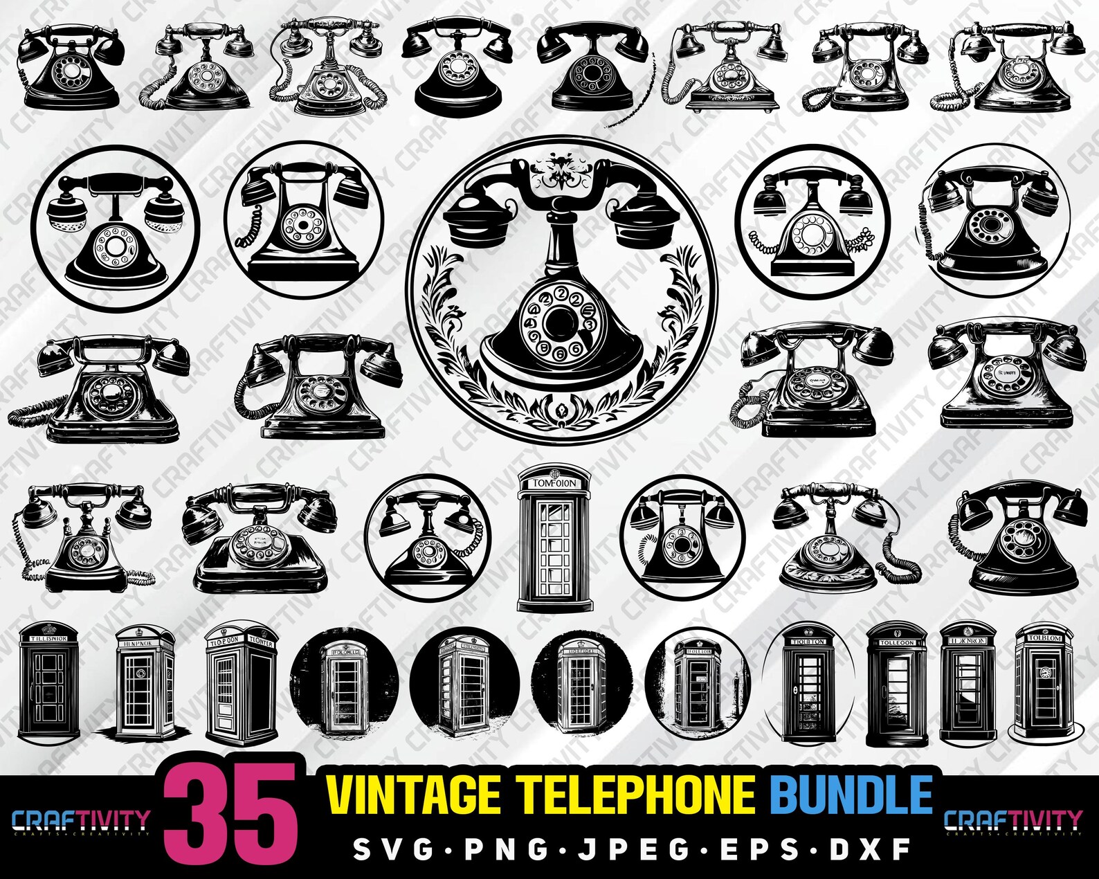 Vintage Telephone Svg Png Jpeg Eps Dxf Bundle Silhouette Clipart Cricut ...