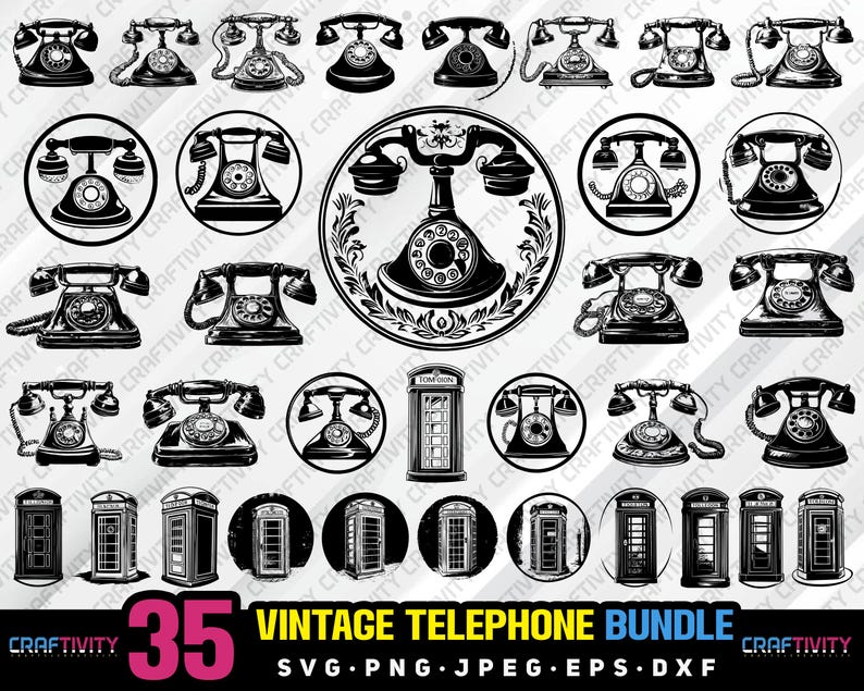Vintage Telephone Svg Png Jpeg Eps Dxf Bundle Silhouette Clipart Cricut ...