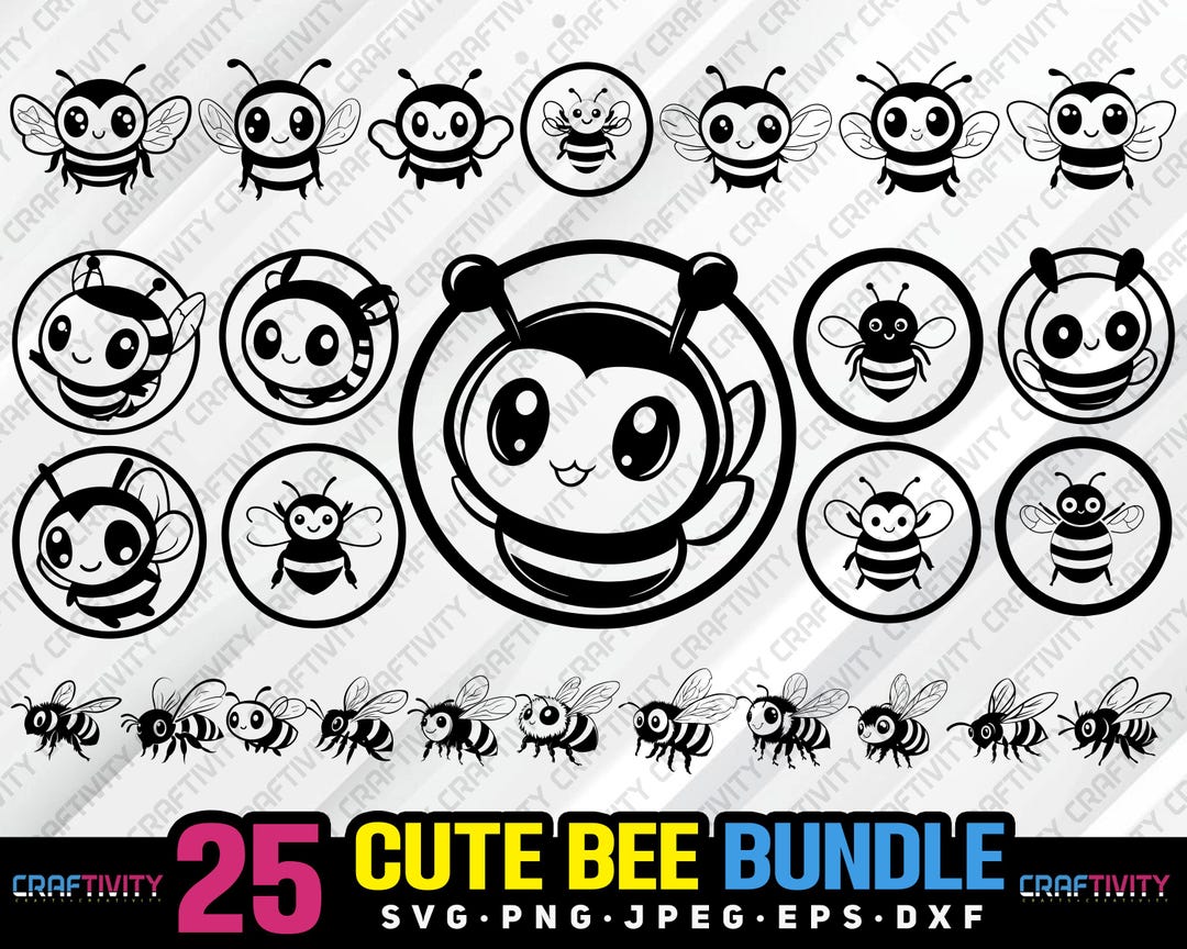 Cute Bee Bundle Svg Png Jpeg Eps Dxf Engrave Silhouette Clipart Cricut ...