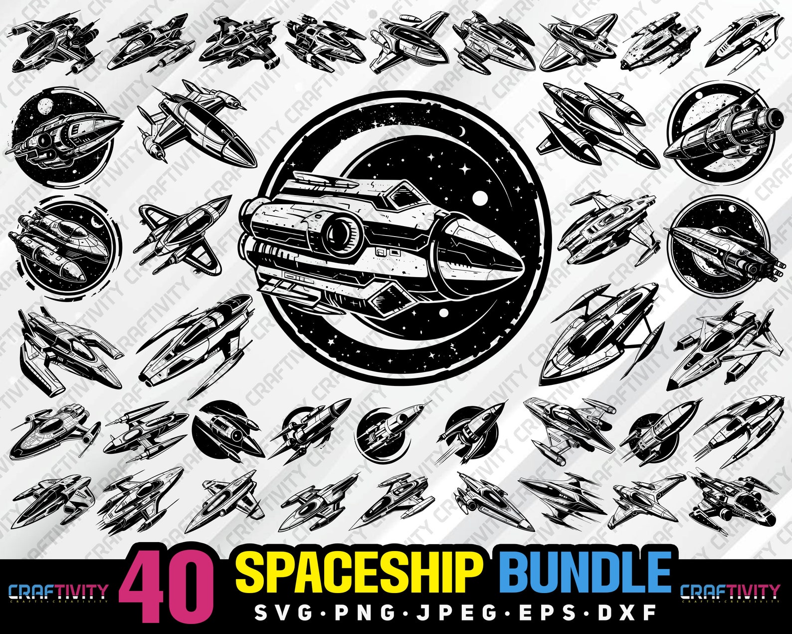 Spaceship Bundle Svg Png Jpeg Eps Dxf Bundle Silhouette Clipart Cricut ...