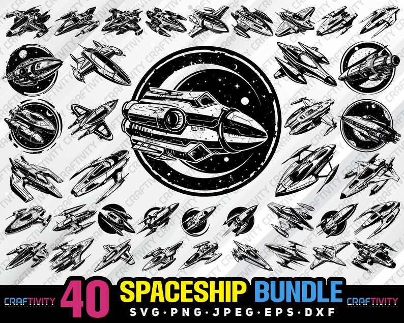 Spaceship Bundle Svg Png Jpeg Eps Dxf Bundle Silhouette Clipart Cricut ...