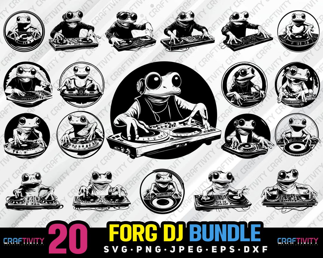 Frog Dj Bundle Svg Png Jpeg Eps Dxf Engrave Silhouette Clipart Cricut ...