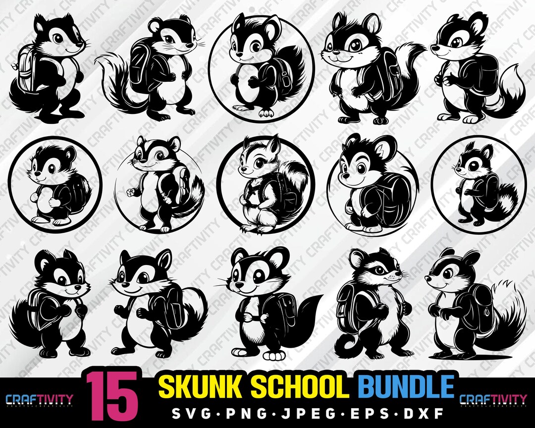 Skunk School Bundle Svg Png Jpeg Eps Dxf Bundle Silhouette Clipart ...