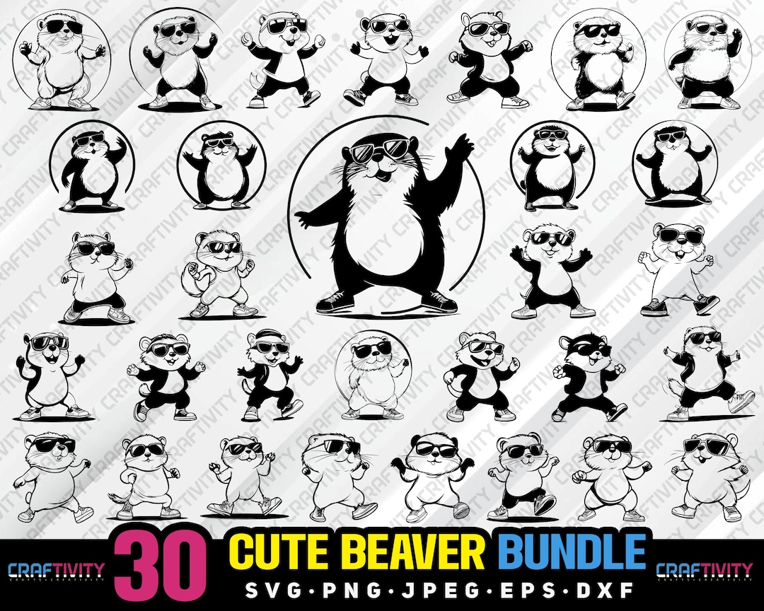 Cute Beaver Bundle Svg Png Jpeg Eps Dxf Engrave Silhouette Clipart ...