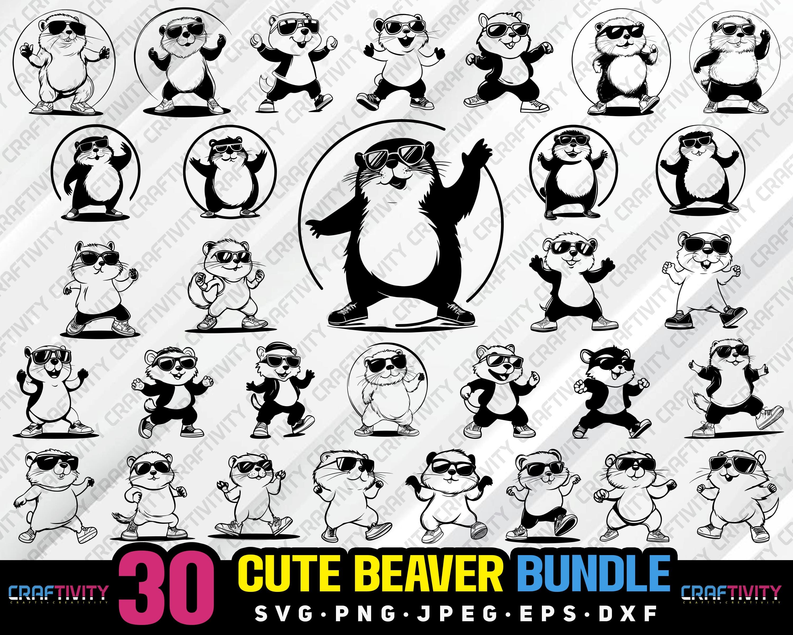 Cute Beaver Bundle Svg Png Jpeg Eps Dxf Engrave Silhouette Clipart ...