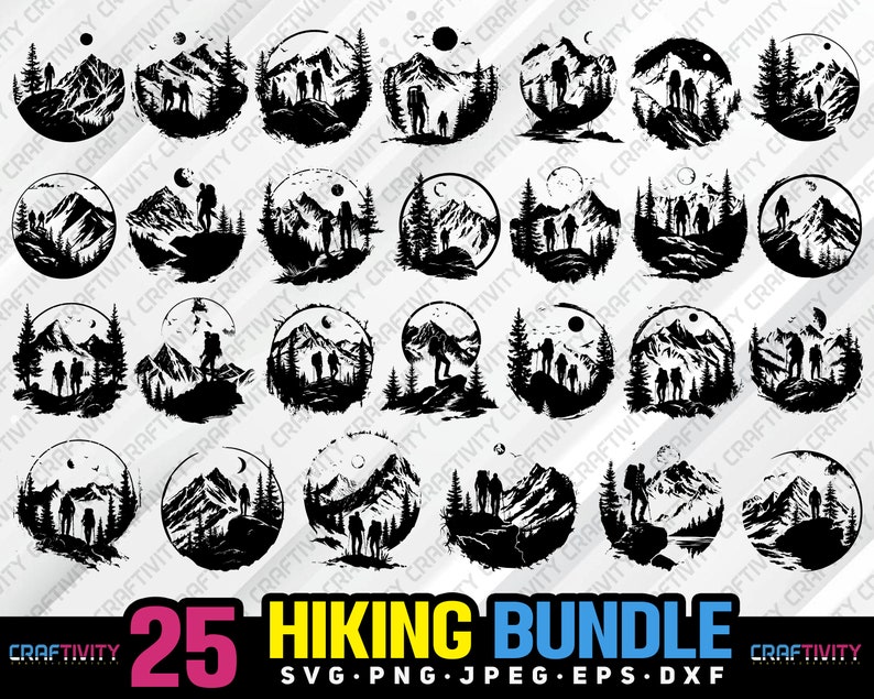 Hiking Mountain Vector Clipart Bundle (digital Download) - Etsy