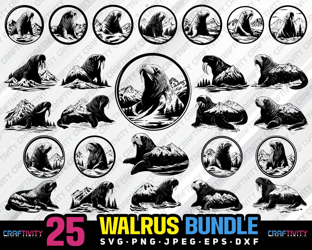 Walrus Bundle Svg Png Jpeg Eps Dxf Engrave Silhouette Clipart Cricut ...