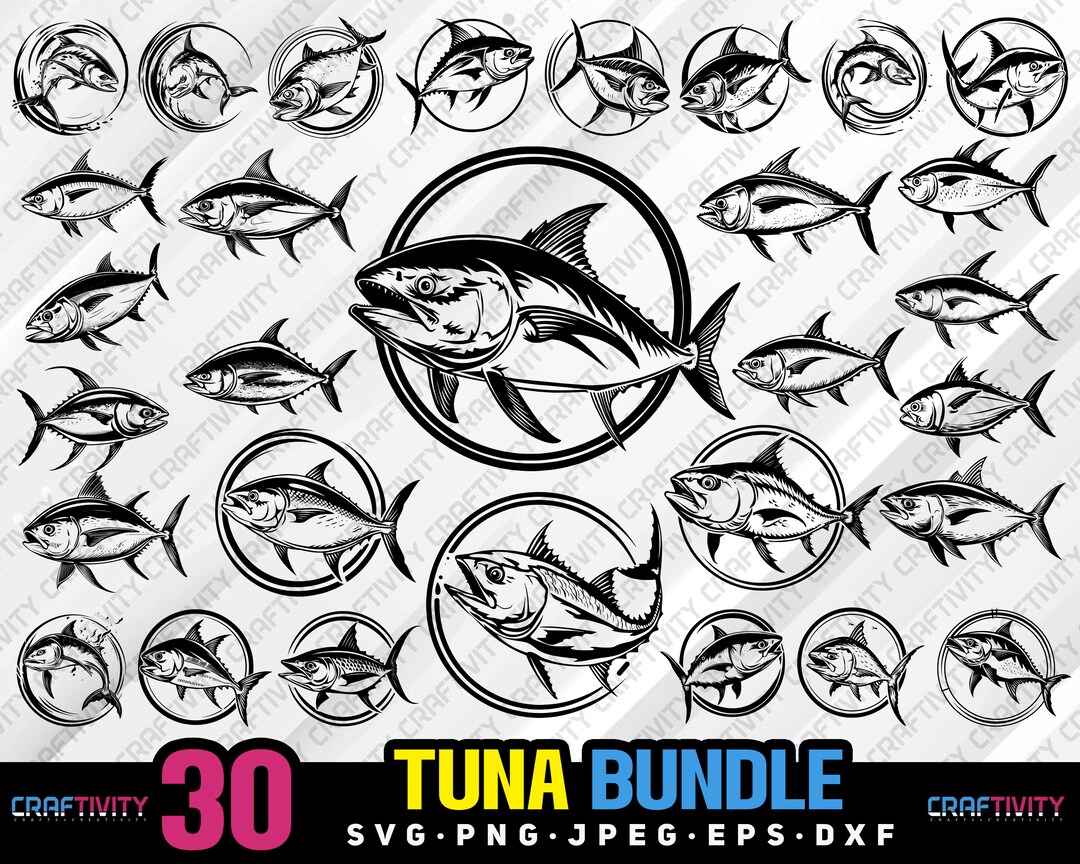 Tuna Bundle Svg Png Jpeg Eps Dxf Bundle Silhouette Clipart Cricut ...