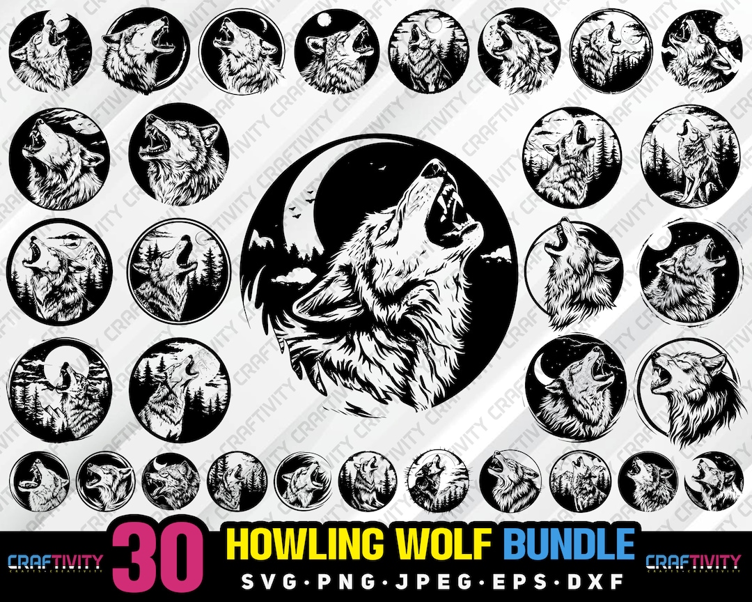 Howling Wolf Bundle Svg Png Jpeg Eps Dxf Bundle Silhouette Clipart ...