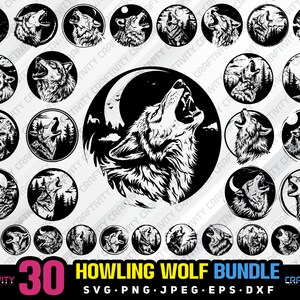 Howling Wolf Bundle Svg Png Jpeg Eps Dxf Bundle Silhouette Clipart ...