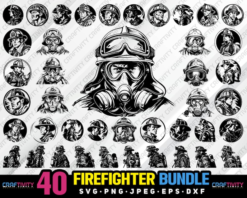 Firefighter Bundle Svg Png Jpeg Eps Dxf Bundle Silhouette Clipart ...