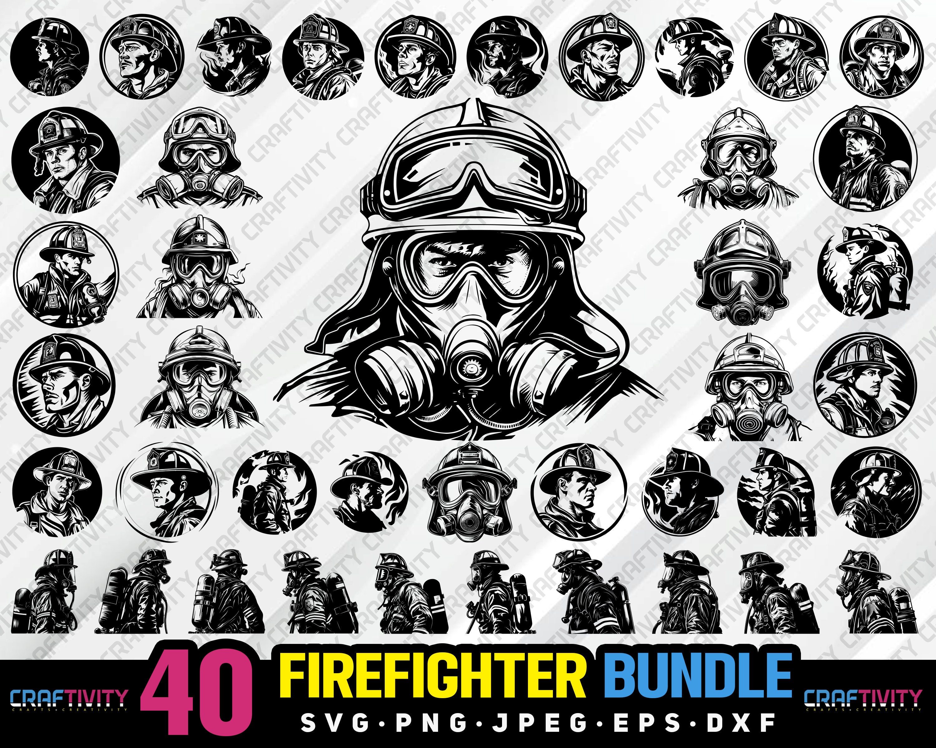 Firefighter Bundle Svg Png Jpeg Eps Dxf Bundle Silhouette Clipart ...