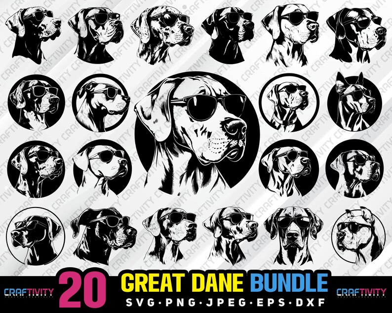 Great Dane Bundle Svg Png Jpg Eps Dxf Engrave Silhouette Clipart Cricut ...